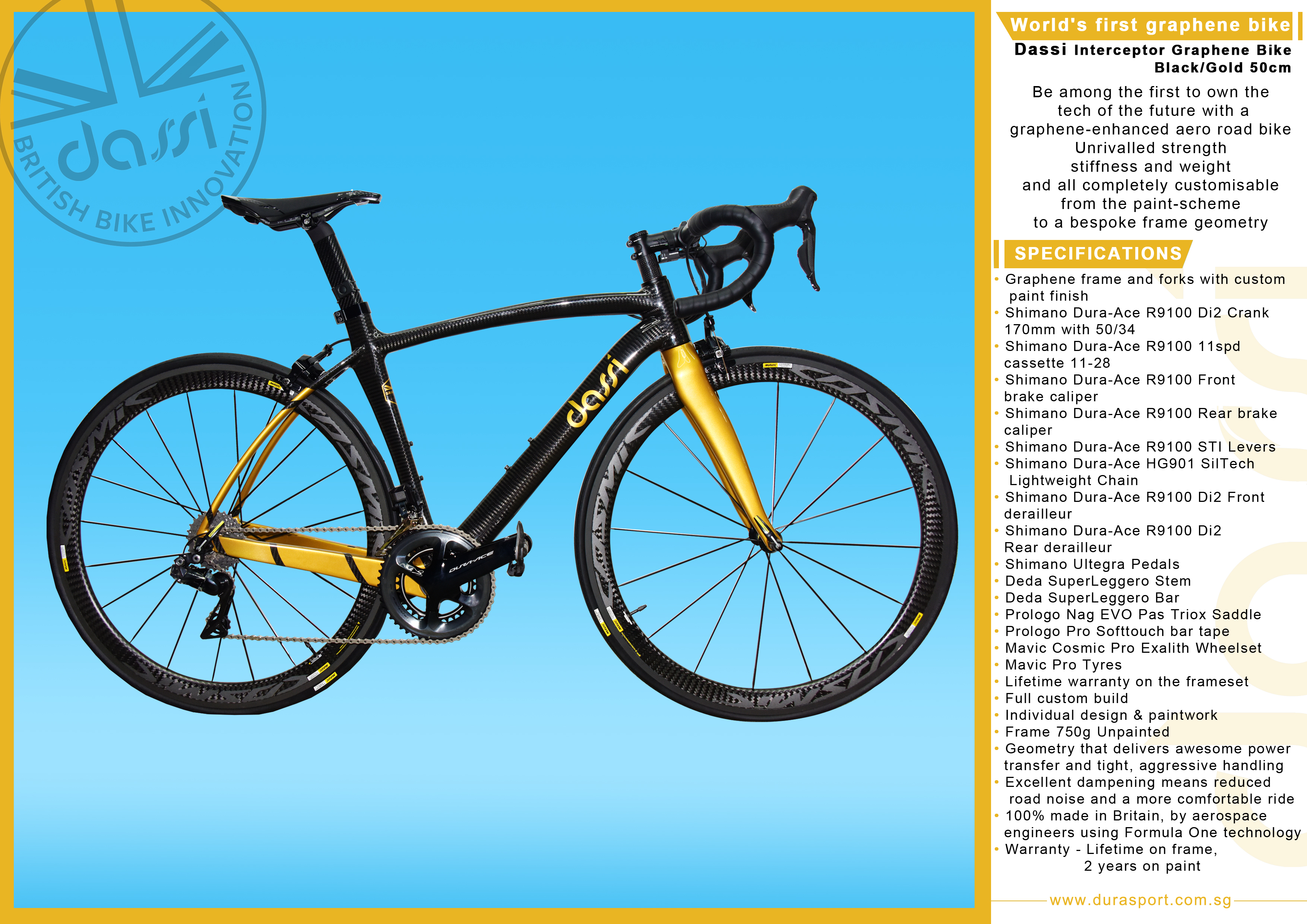 DASSI INTERCEPTOR GRAPHENE BIKE BLACK/GOLD 50CM (LAST DISPLAY SET ...