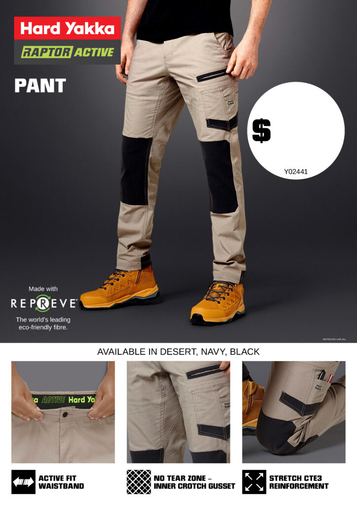 HARD YAKKA G02441 Raptor Active Pant Desert Size 77R – 107R - Durasafe Shop